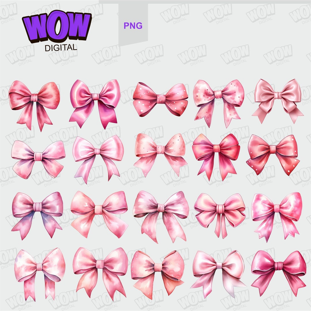 Watercolor Pastel Pink Bows Clipart PNG Bundle Pastel Ribbon Bow ...