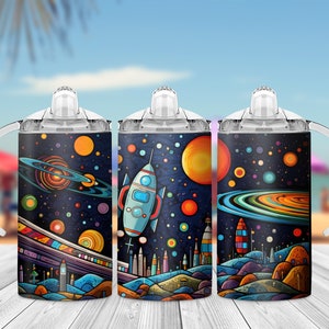 Outer Space 12oz Kids Flip Top Sippy Cup Tumbler Wrap Childrens Space ...