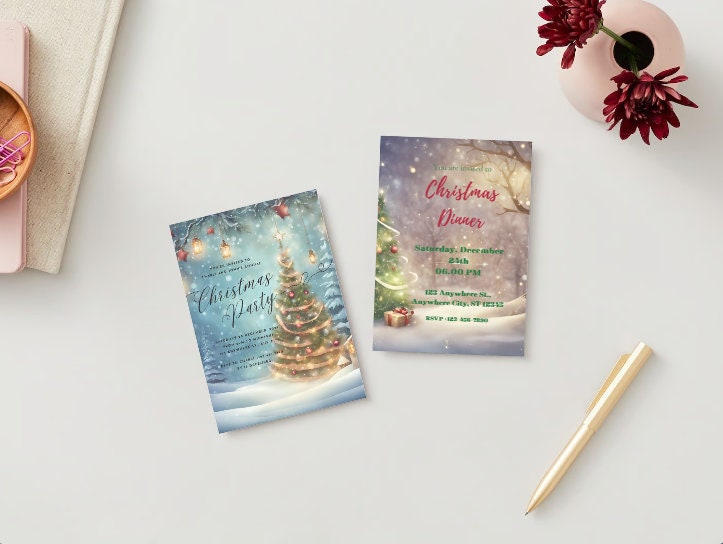 10 Editable Christmas Party Invitation Holiday Bundle Family - Etsy