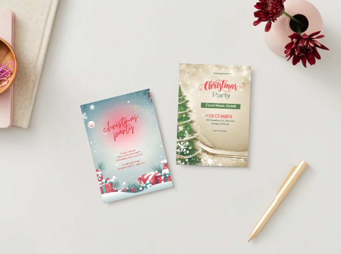 10 Editable Christmas Party Invitation Holiday Bundle Family - Etsy