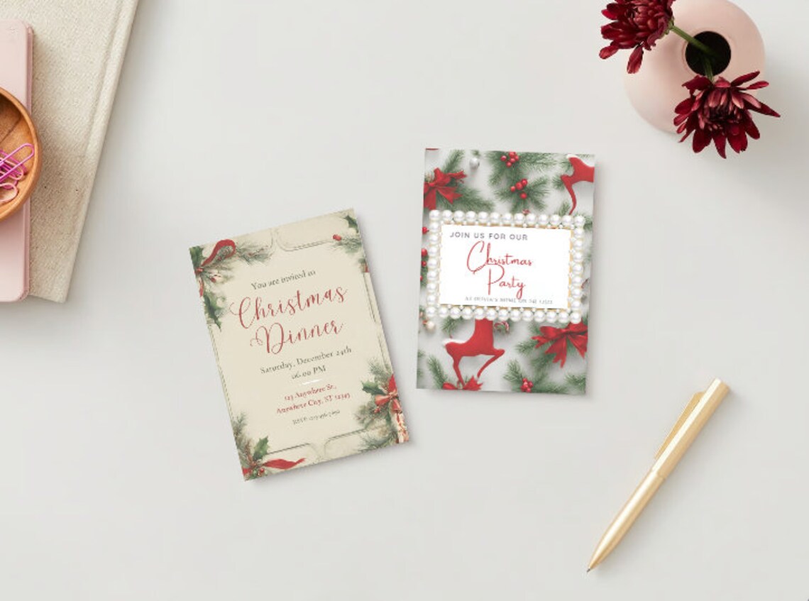 10 Editable Christmas Party Invitation Holiday Bundle Family - Etsy