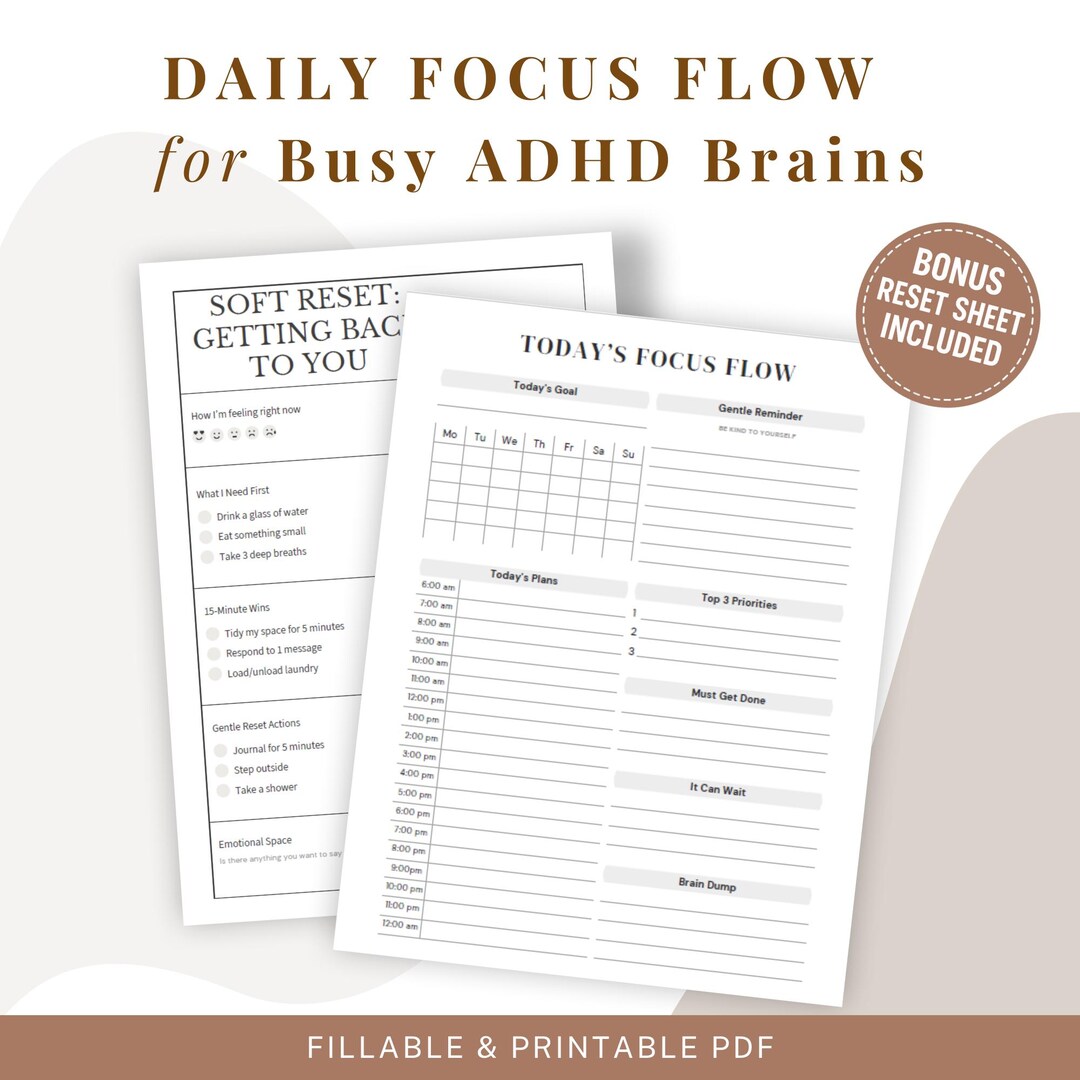 ADHD Productivity Planner - Fillable & Printable PDF | Time Blocking ...