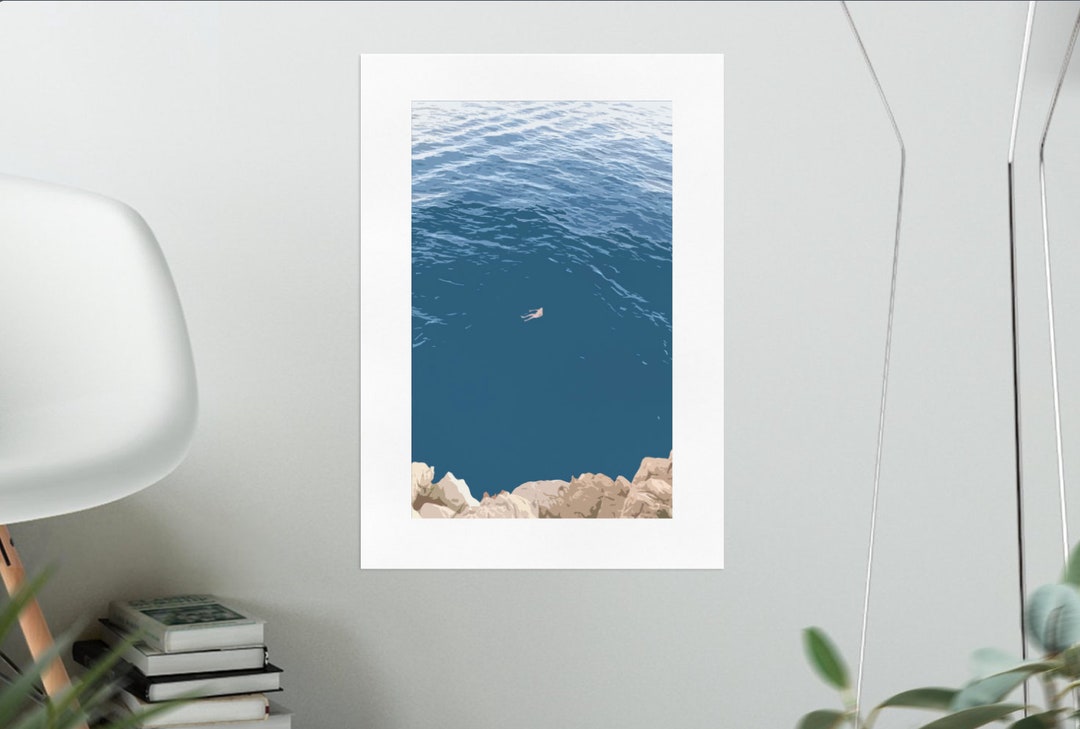 Blue Sea Poster Minimalistic Poster Vintage Poster Waves Ocean Poster ...
