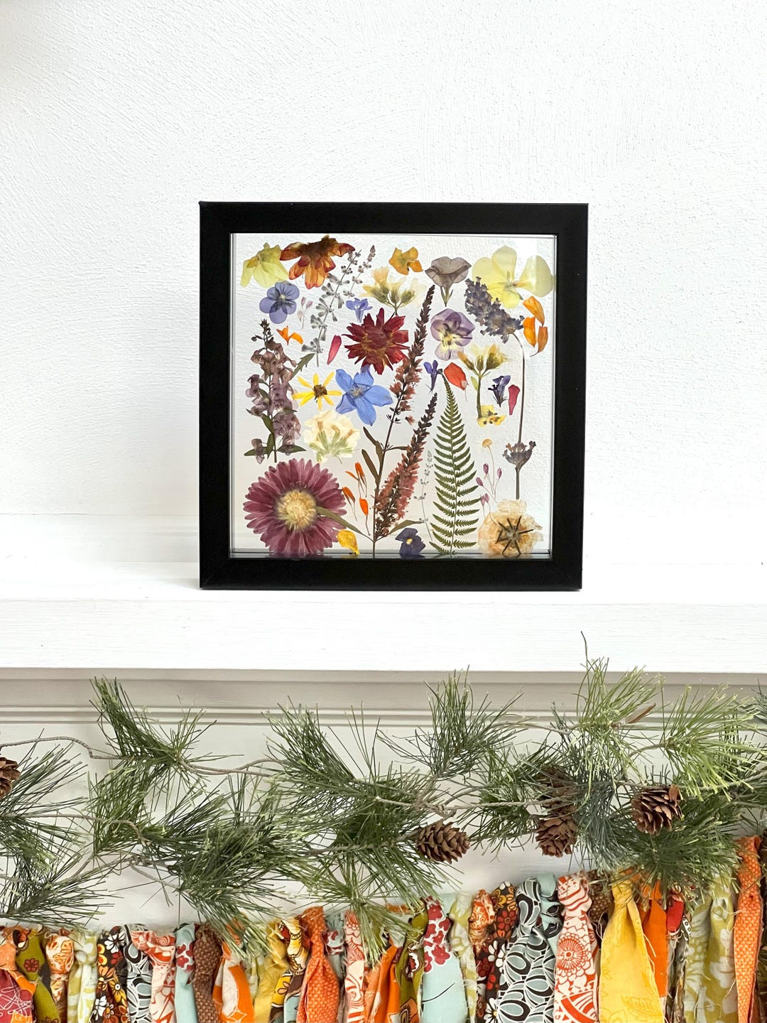 Pressed Flowers - Double Glass Black Square Frame - Etsy