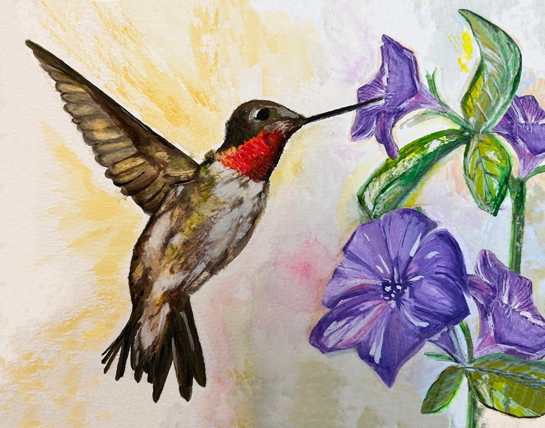 Ruby Throated Hummingbird - Watercolor Print - Etsy