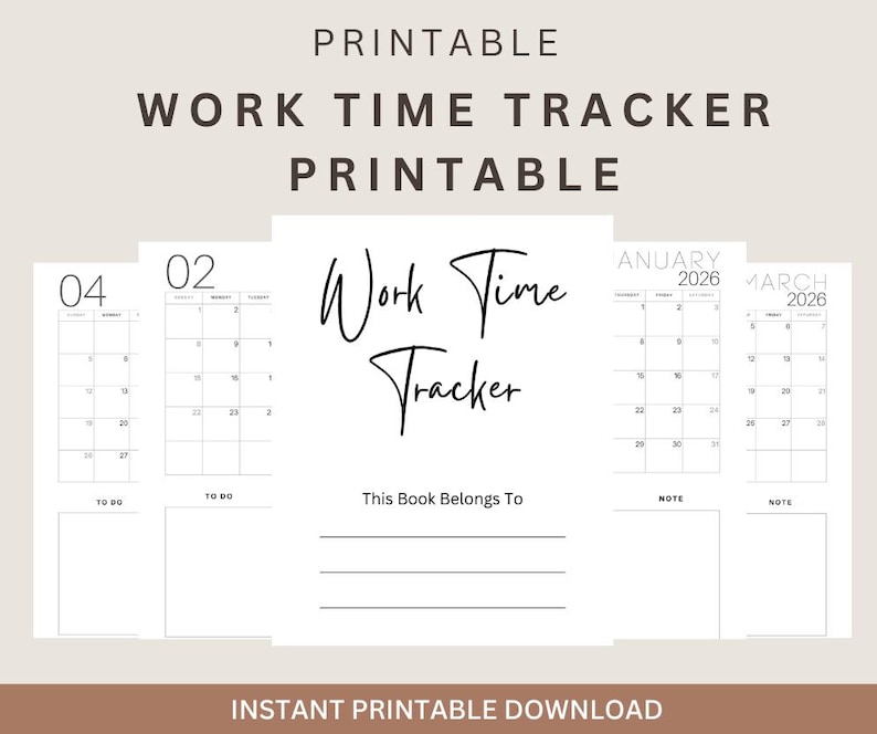 Work Time Tracker Printable - Employee Hour Log Book - Timesheet ...