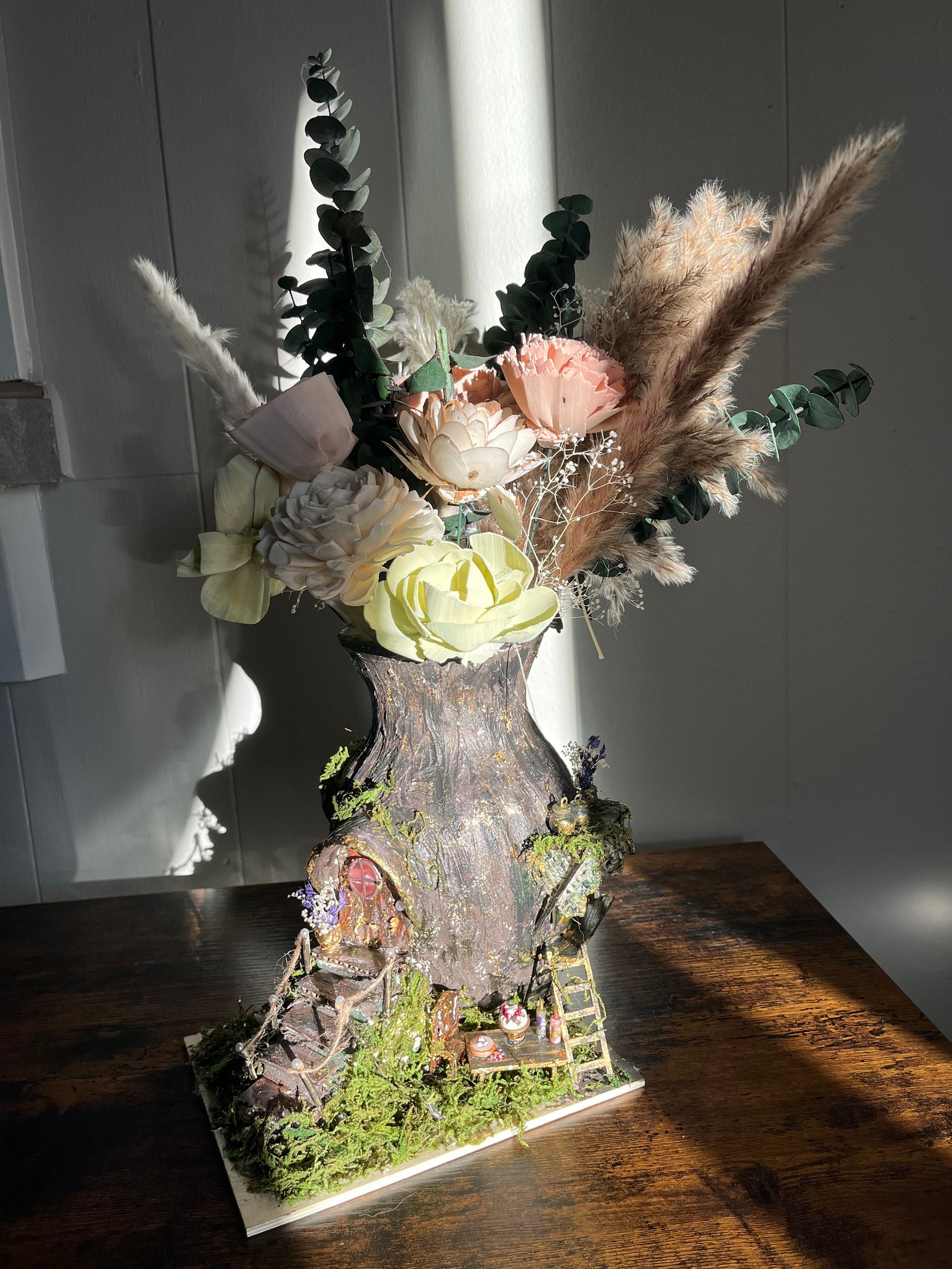 Fairy House Vase With Wooden Flower Bouquet - Etsy