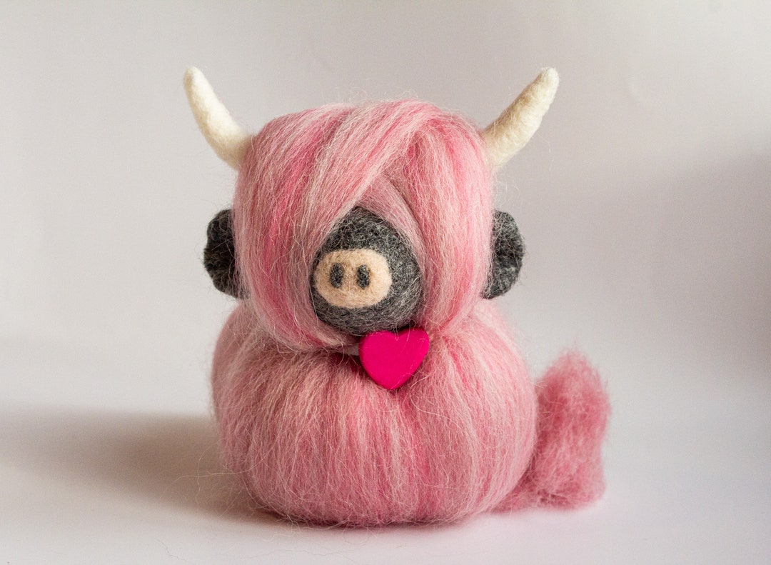 Pink Sitting Highland Cow Wool Ornament - Etsy