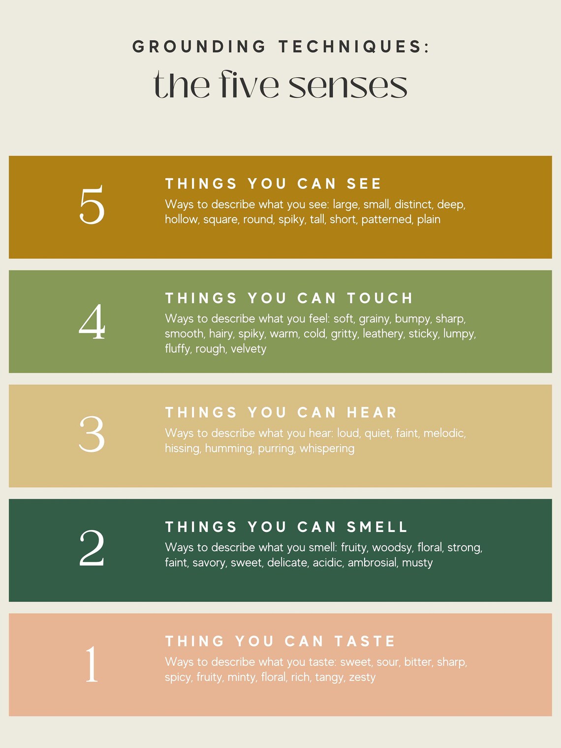 5 Senses Grounding Technique Poster 3 Colors Available for - Etsy UK