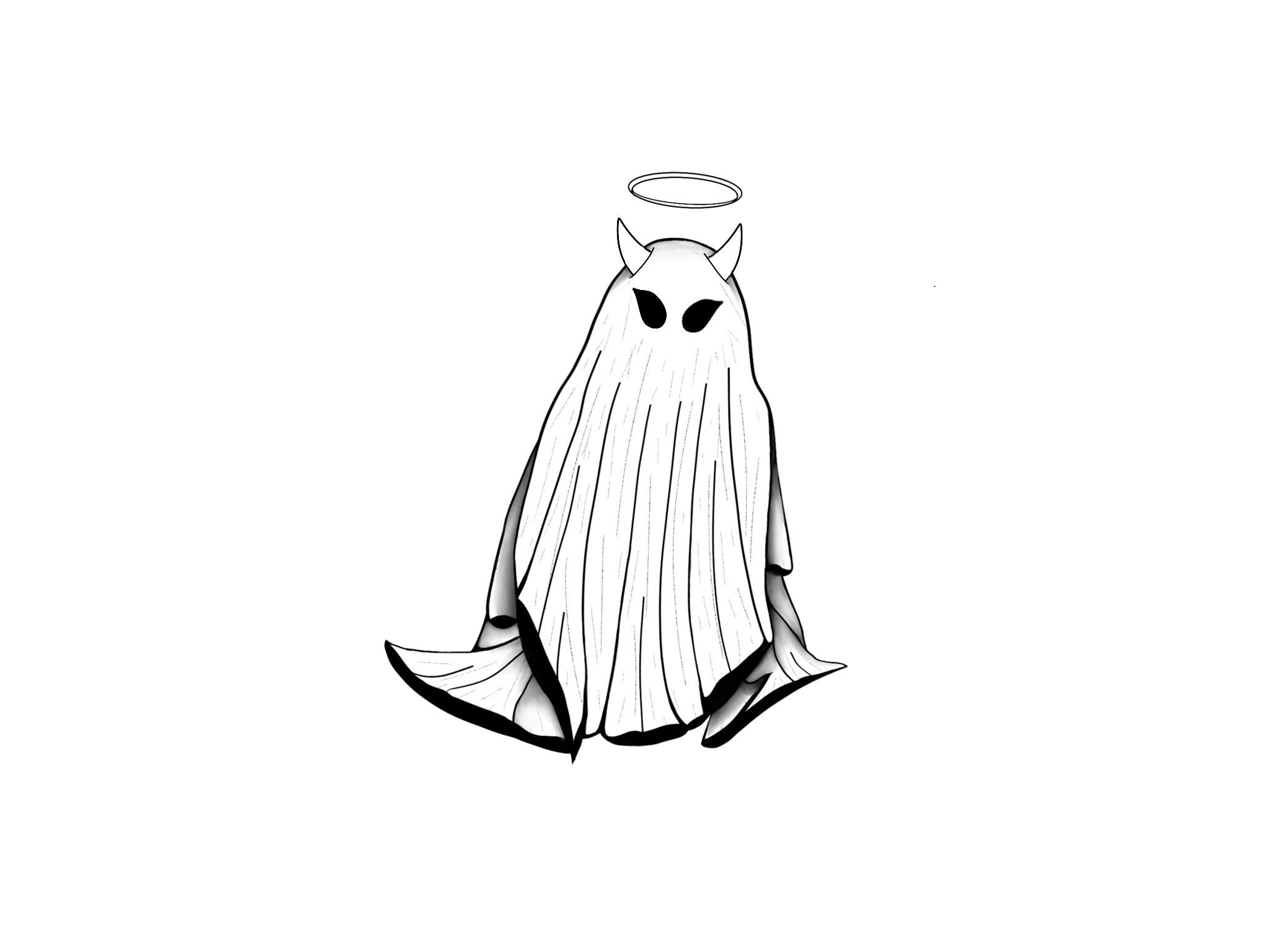 Angel Devil Ghost Fine Line Flash Tattoo Stencil - Etsy