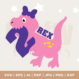 2 Rex SVG Girl Two Rex Dinosaur Birthday Svg Clipart 2nd Birthday 2 ...