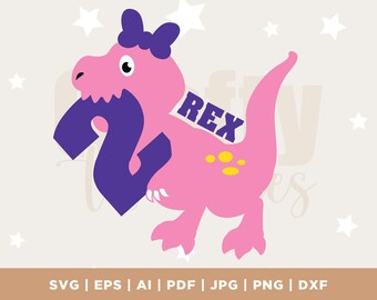 2 Rex SVG Girl Two Rex Dinosaur Birthday Svg Clipart 2nd Birthday 2 ...