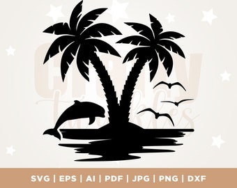 Palm Trees SVG, Sunset SVG, Summer SVG, Tropical Svg, Ocean and Beach ...