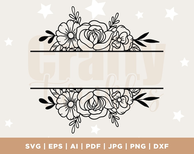 Split Monogram SVG Split Floral SVG, Monogram Decal SVG, Flower Border ...