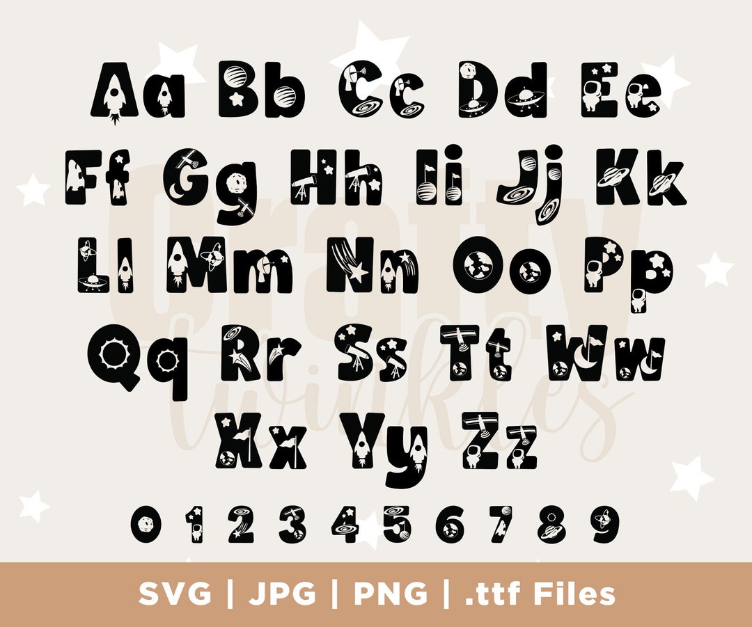Space Alphabet SVG, Font SVG, Numbers, Letters, Spaceship, Astronaut ...