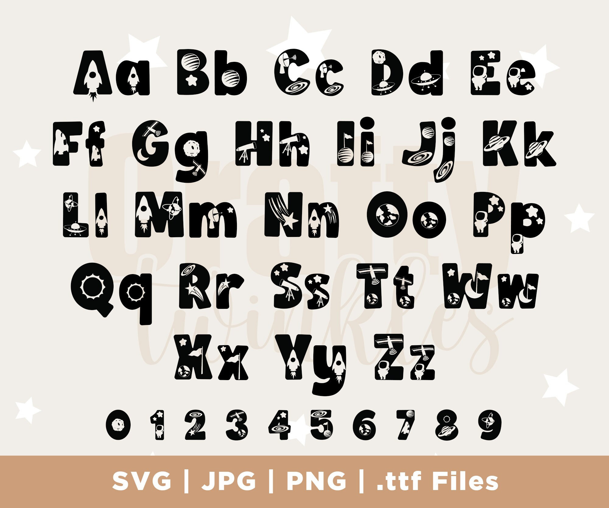 Space Alphabet SVG, Font SVG, Numbers, Letters, Spaceship, Astronaut ...