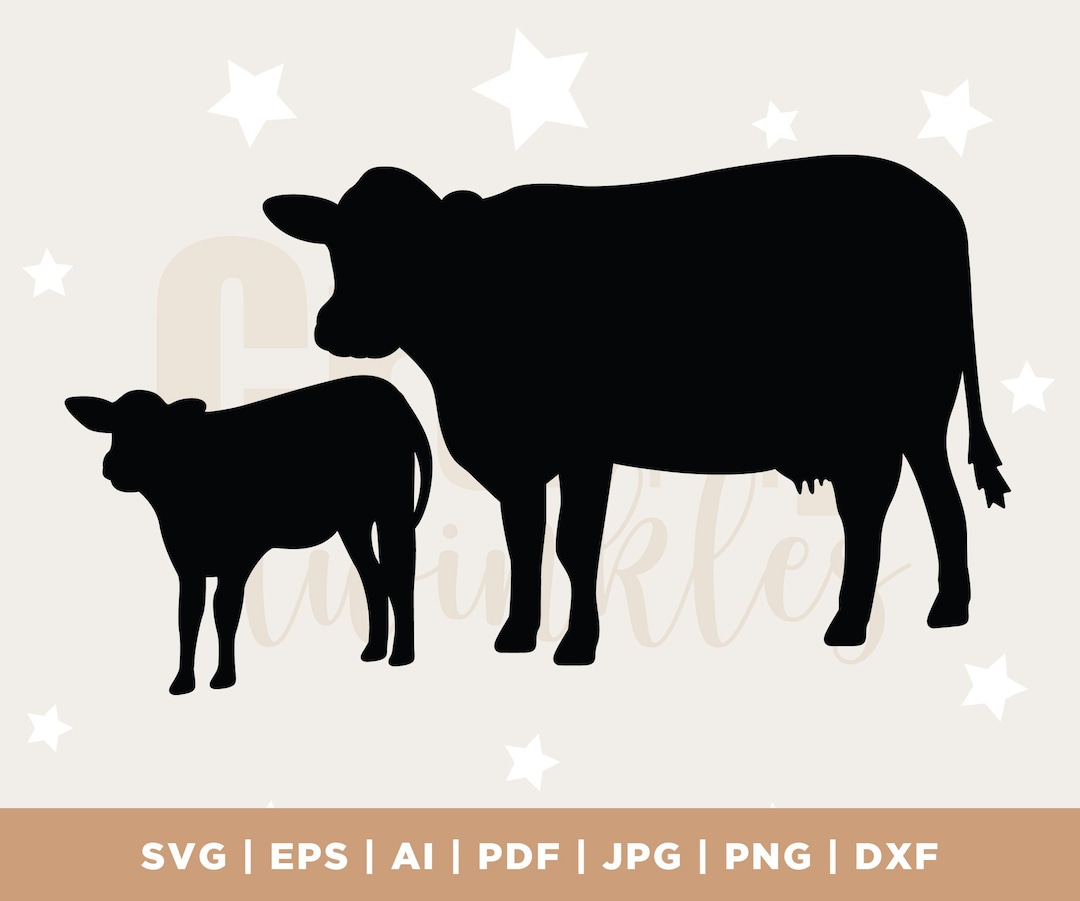 Cow Calf Pair Vector SVG, Cow Baby, Calf, Cattle Mommy, Mom Cow, Farm ...