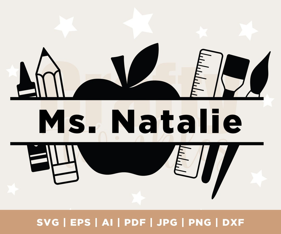 Teacher SVG, Teacher Split Monogram SVG, School Supplies SVG Back to ...