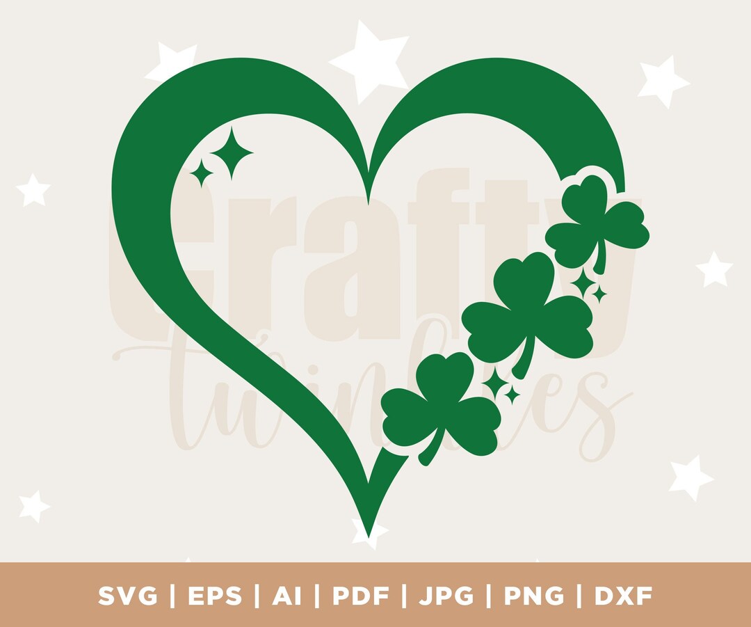 Shamrock Sparkly Heart SVG, PNG, JPG, Leaf Clover Love Lucky Sublimation Design Eps Dxf, Happy ...