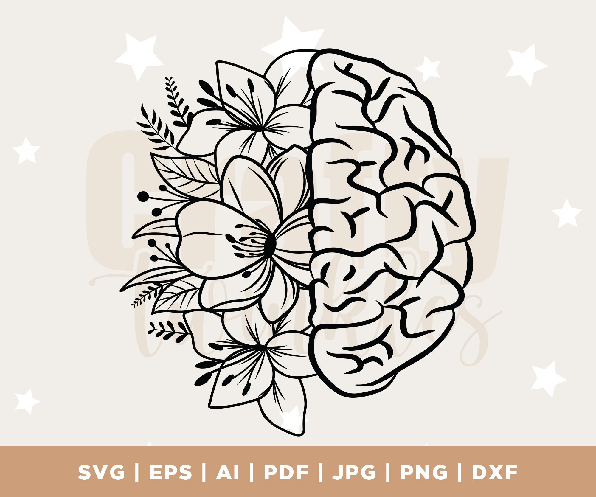 Mental Health Svg, Flower Brain Svg, Wildflower Svg, Human Brain ...
