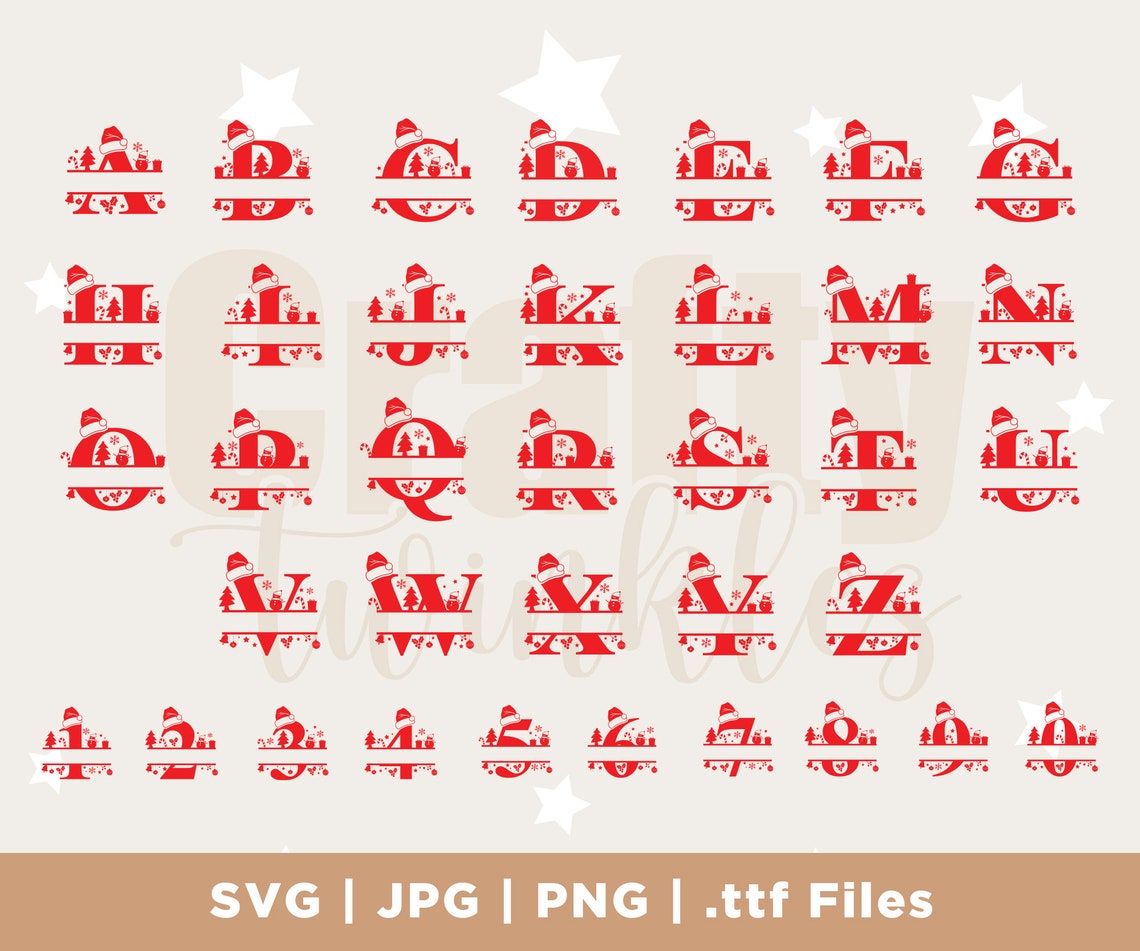 Christmas Monogram SVG Font Christmas Split Alphabet Letters - Etsy