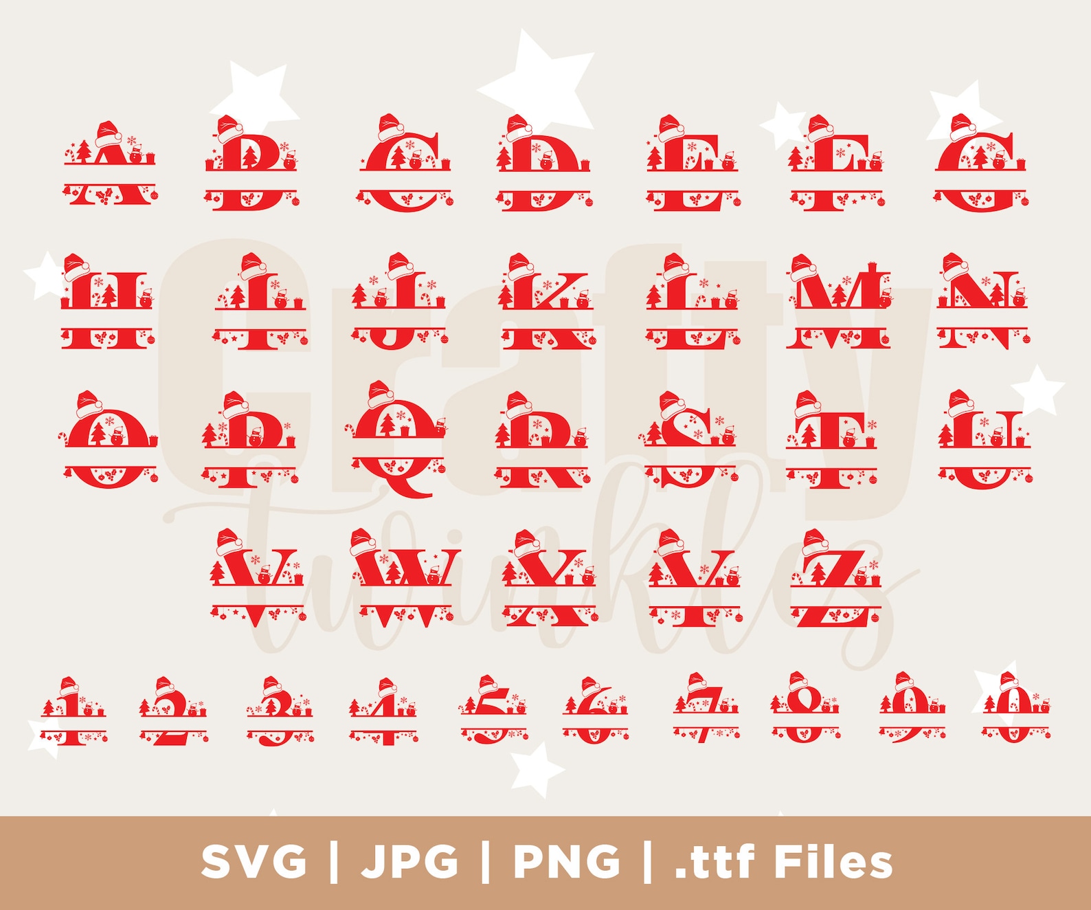 Christmas Monogram SVG Font Christmas Split Alphabet Letters - Etsy