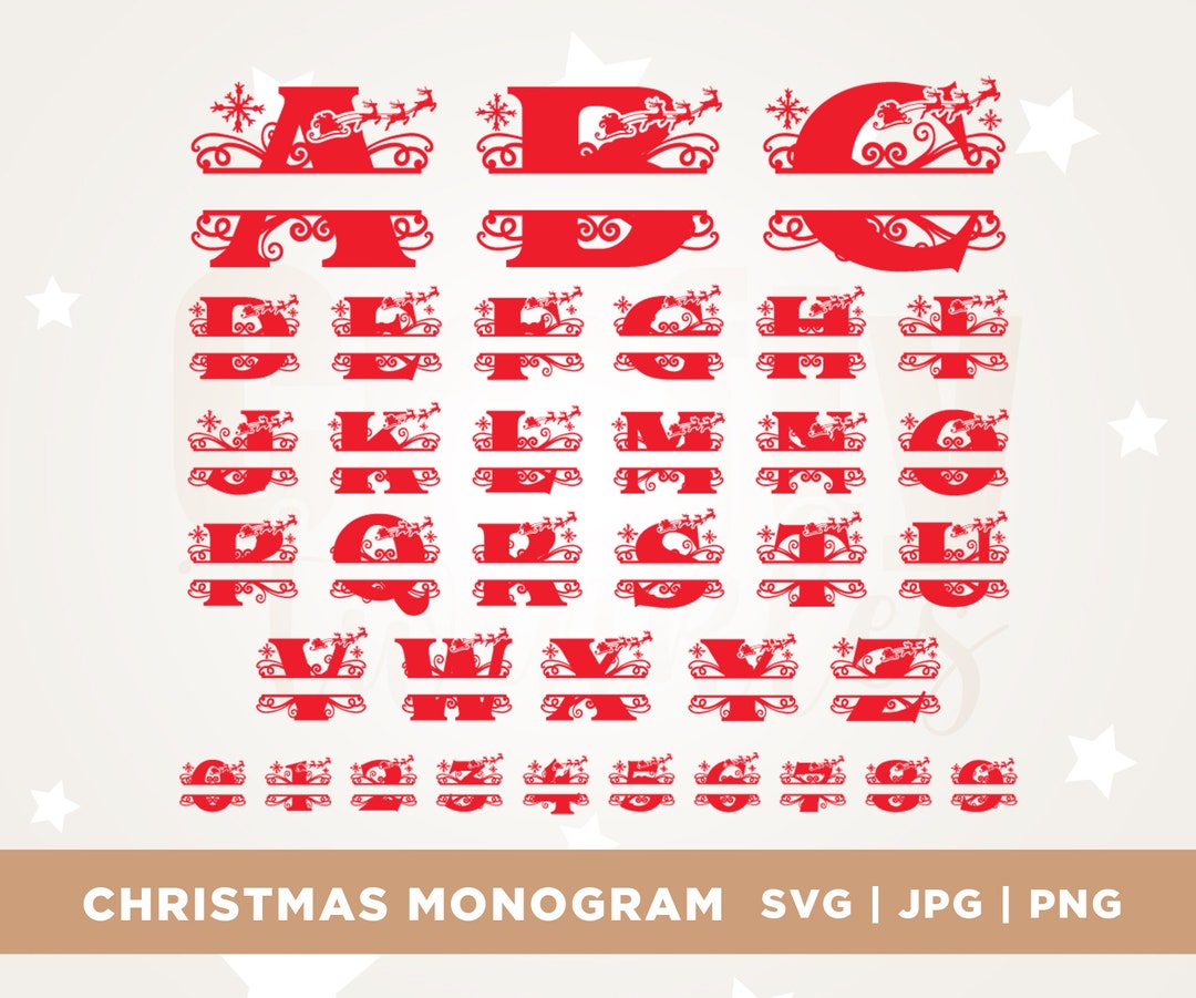 Christmas Split Alphabet SVG, Christmas Monogram Svg, 26 Christmas ...