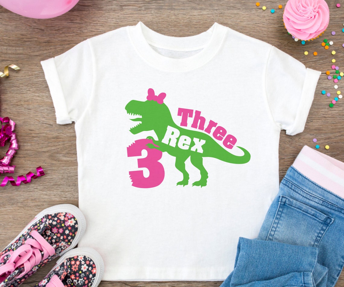 Girl Three Rex Svg, 3rd Birthday Svg, Girls T-rex Svg, Dinosaur ...