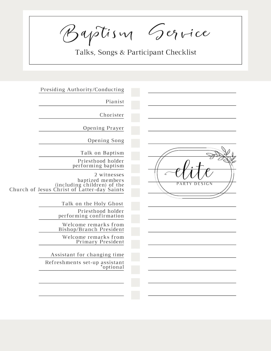 LDS Baptism Check List, Digital Download, LDS Baptism, Baptism ...