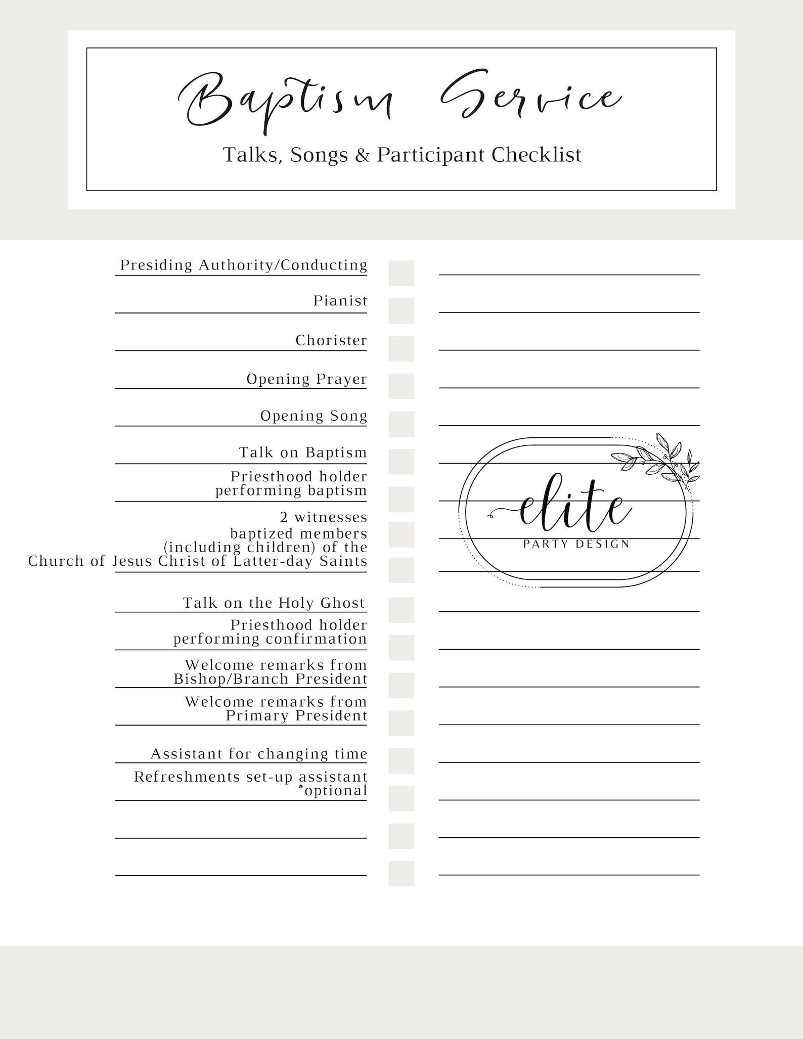 LDS Baptism Check List, Digital Download, LDS Baptism, Baptism ...
