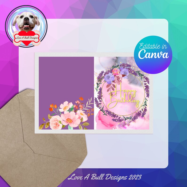 CANVA Foldable Birthday Card Template- Watercolour Flowers Birthday ...
