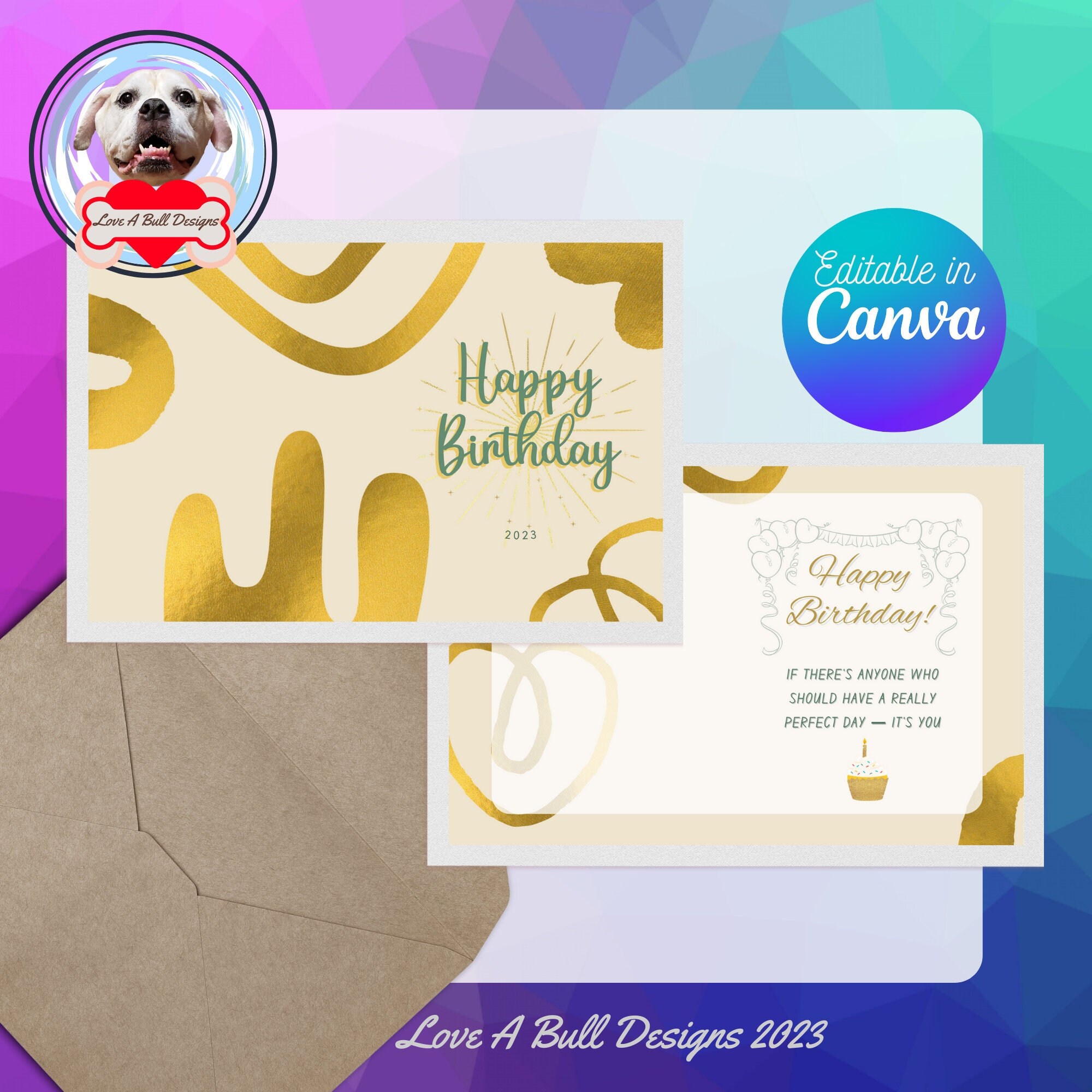 CANVA Foldable Birthday Card Template Modern Gold - Etsy