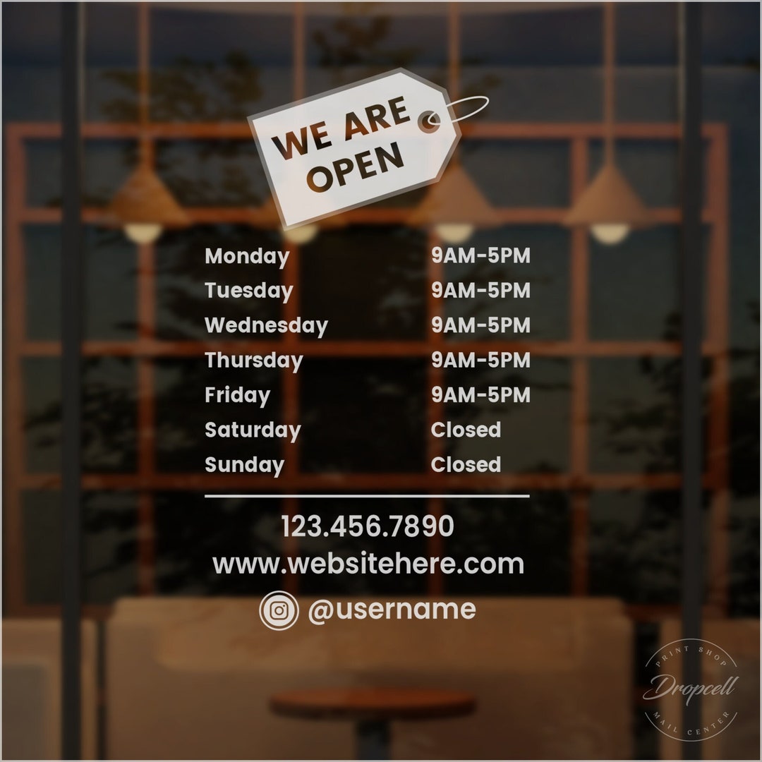 Store Hours Decal Store Front Window Business Hours Decal - Etsy
