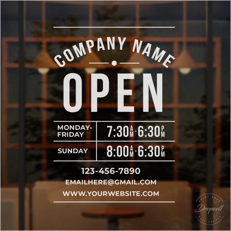 Store Hours Decal Hours of Operation Stickers Business Hours Door ...