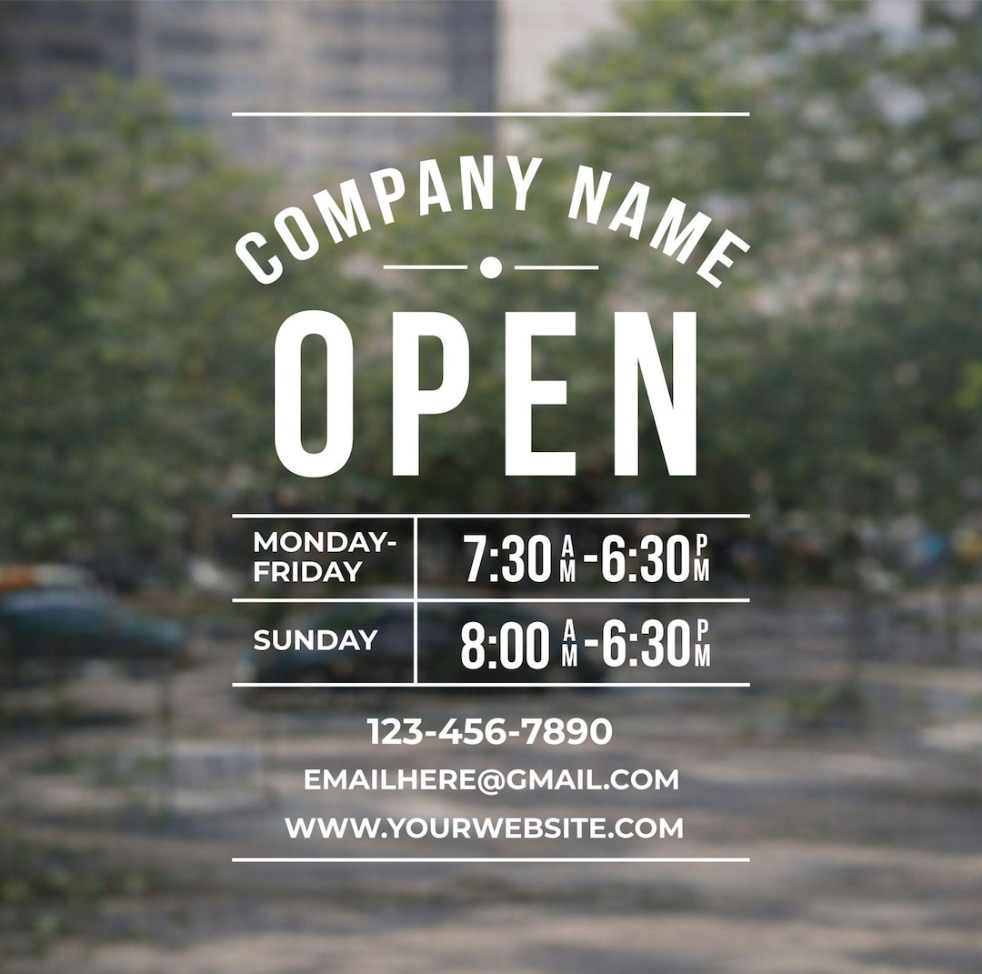 Store Hours Decal - Hours of Operation Stickers - Business Hours Door ...