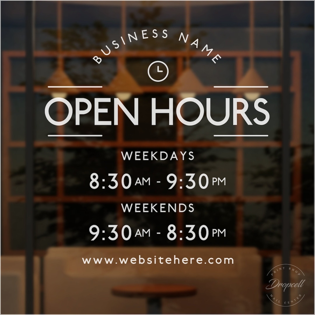 Hours Decal - Custom Business Hours Decals - Store Hours Vinyl Decal ...