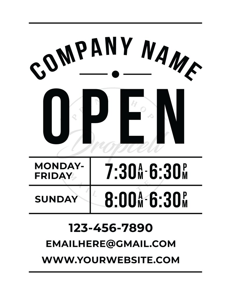 Store Hours Decal Hours of Operation Stickers Business Hours Door ...