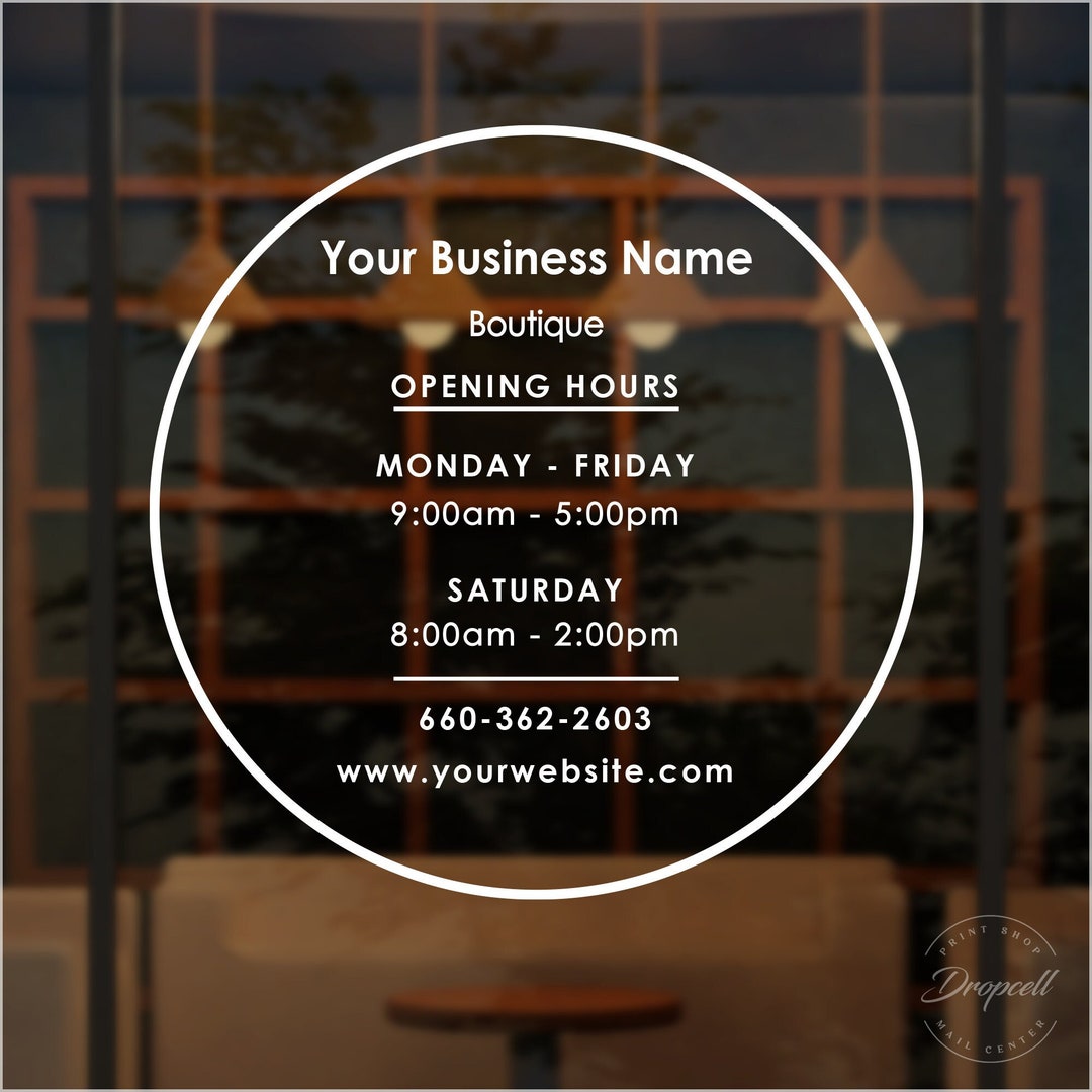 Business Hours Decal Custom Vinyl Store Hours Sign Customizable Store ...