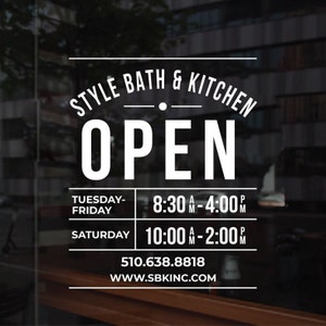 Store Hours Decal - Hours of Operation Stickers - Business Hours Door ...