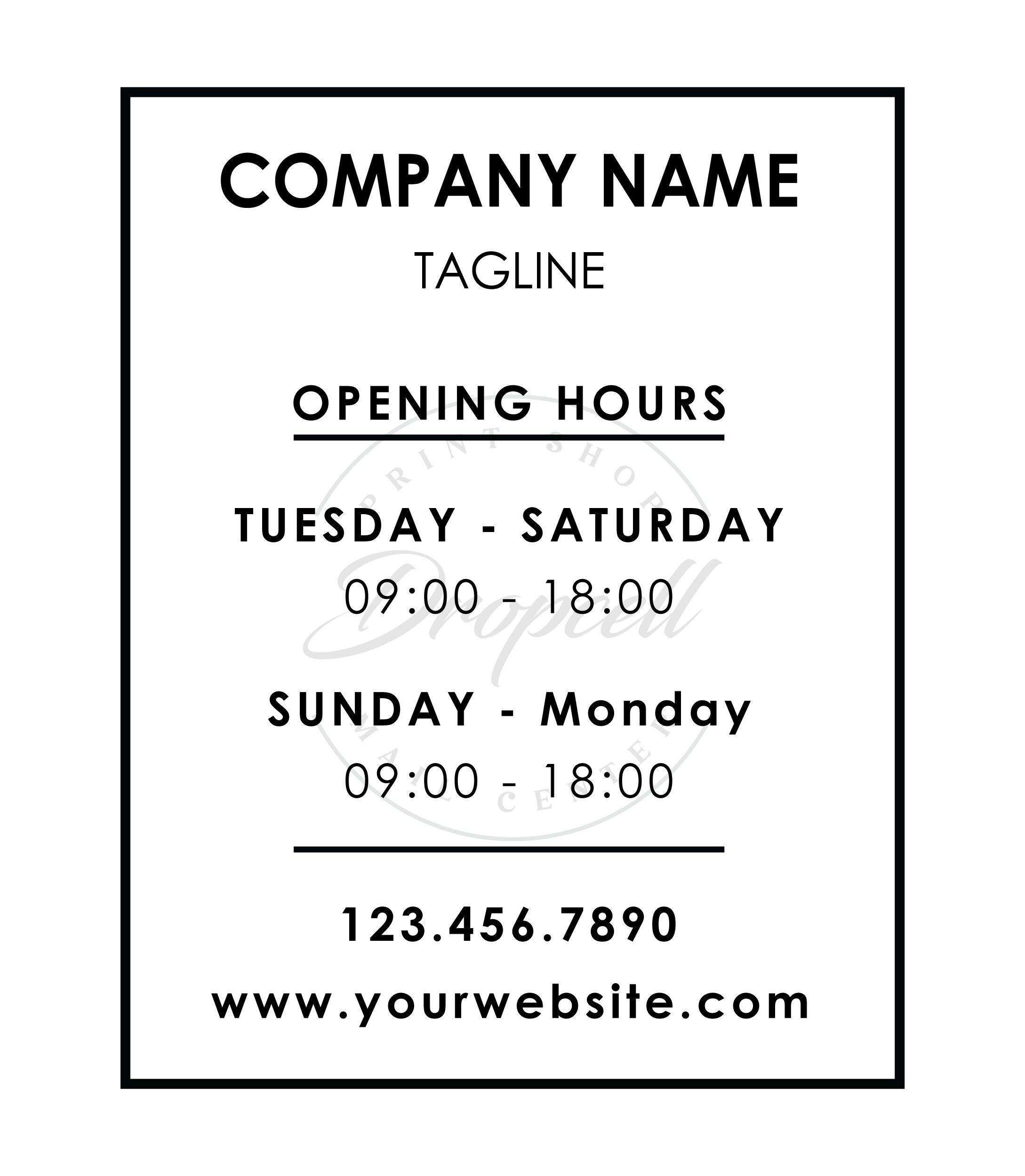 Store Hours Decal Hours of Operation Sticker Business Hours Door Decal ...