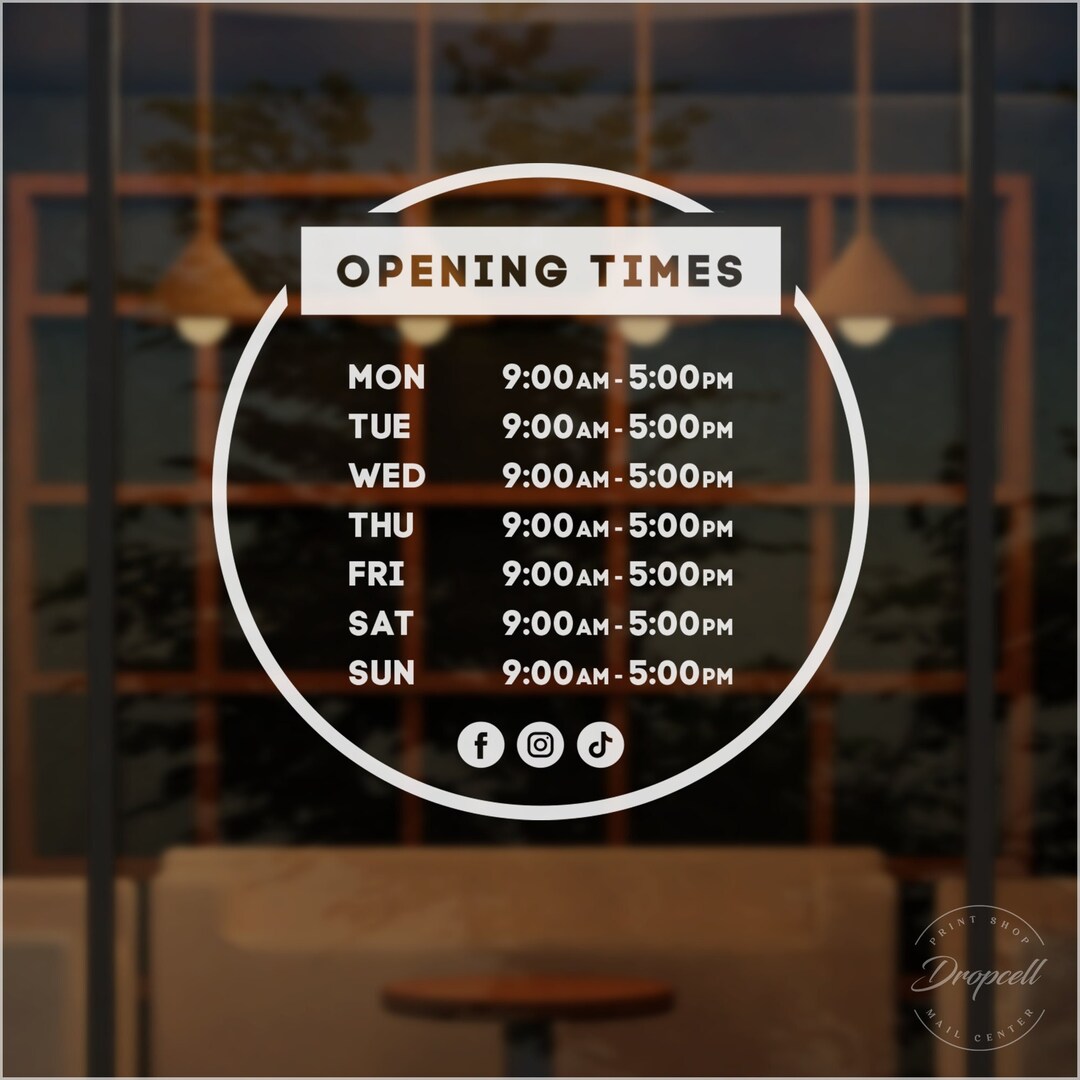 Store Hours Decal Hours of Operation Sticker Business Hours Door Vinyl ...