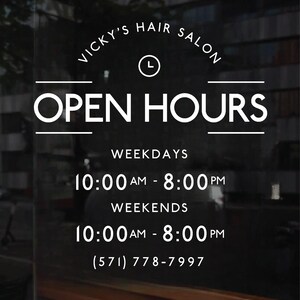 Store Hours - Vinyl Decal - Die-cut Business Hours Sign - Custom Shop ...