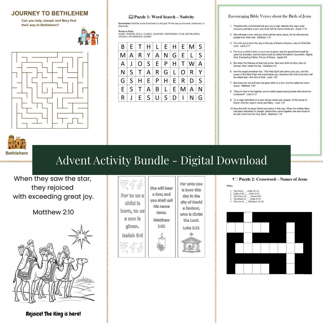 Printable Christian Advent Activity Bundle: Bible Verses, Maze ...