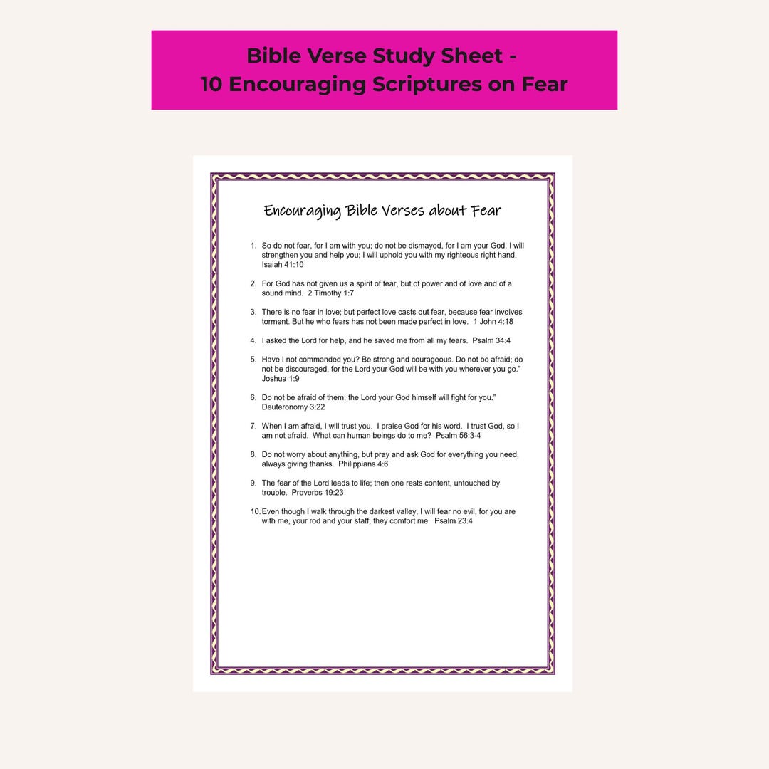 10 Bible Verses About Fear Printable | Christian Scripture Sheet ...