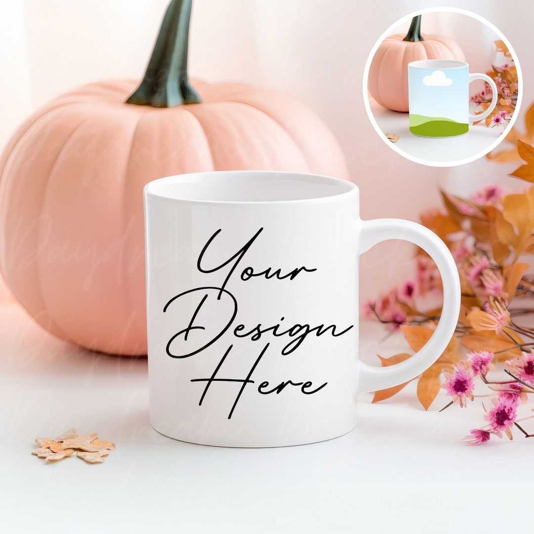 Pink Fall DRAG AND DROP Mug Mockup, Fall Mug Mockup, White Mug Canva ...