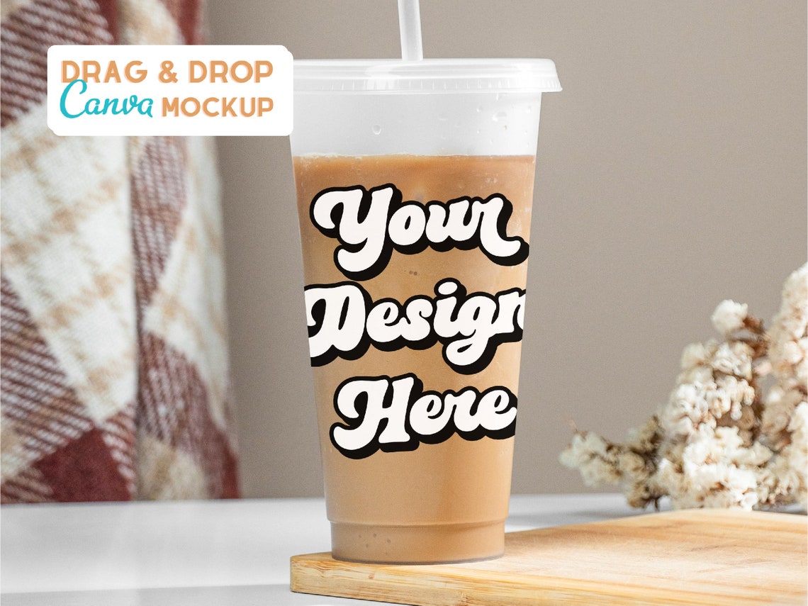 DRAG AND DROP Cold Cup Mockup, 24oz Venti Cup Mockup, Clear Cold Cup ...