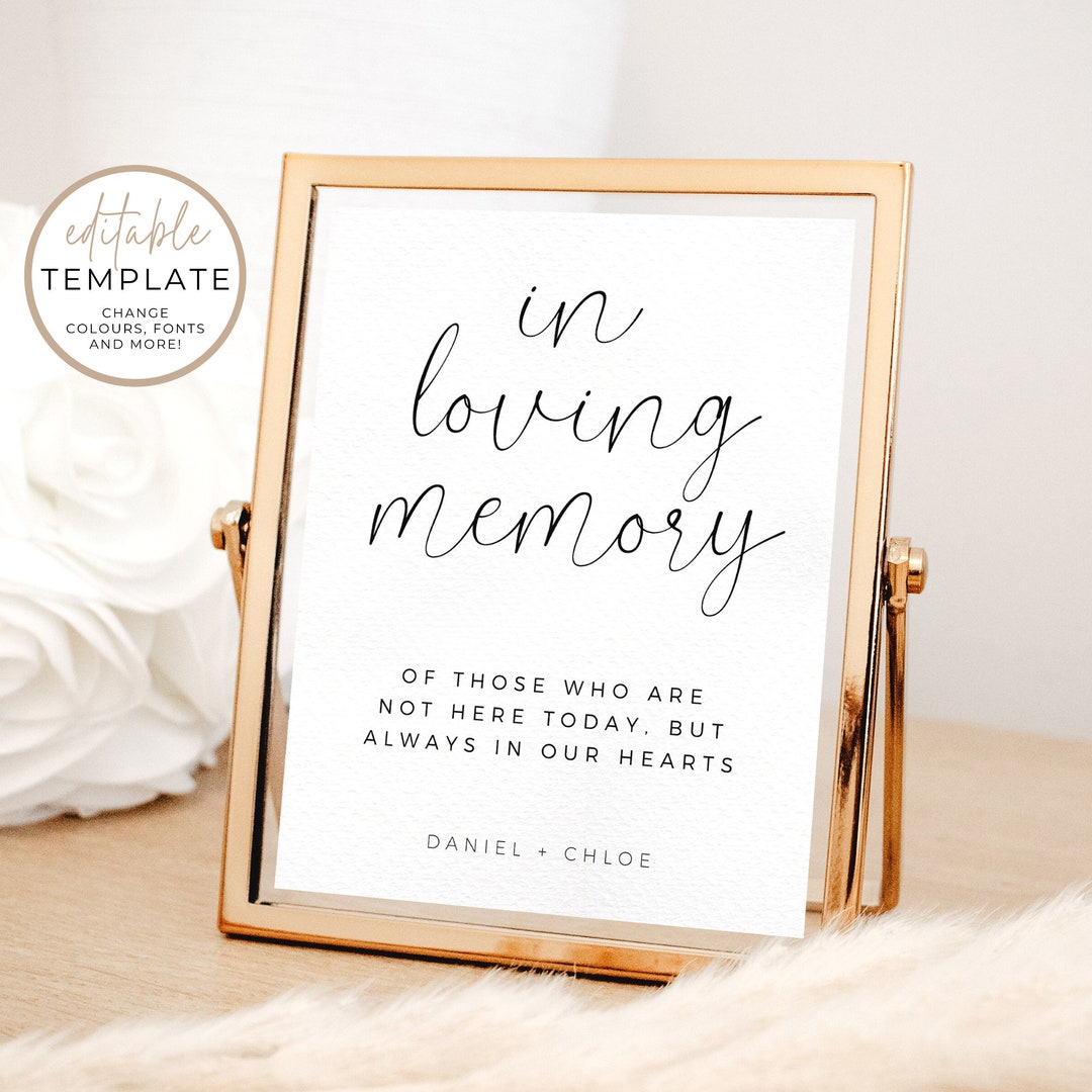 Minimal in Loving Memory Sign Template - Simple in Memory Printable ...