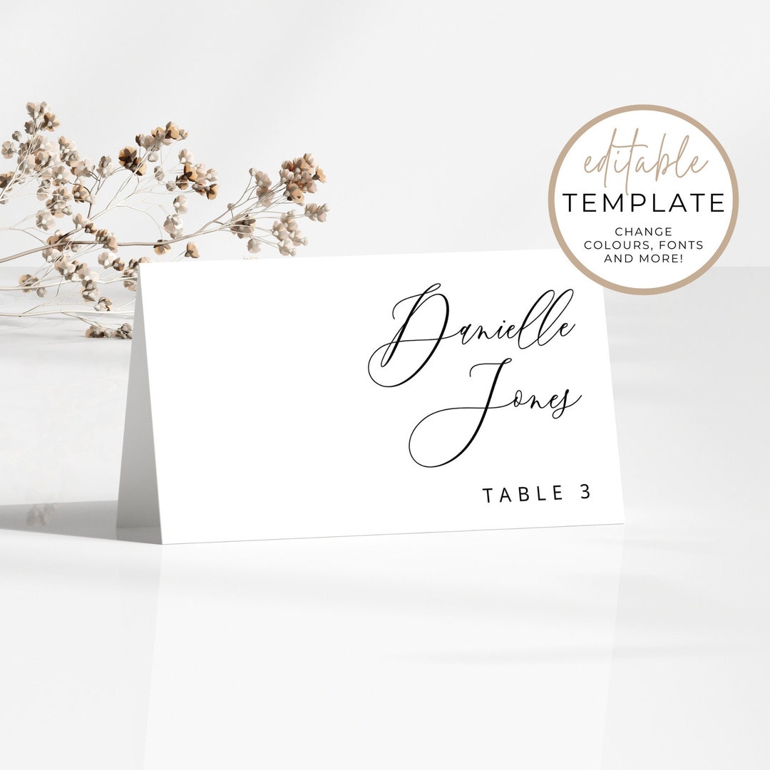 Minimal Wedding Place Card Template Editable Simple Place - Etsy