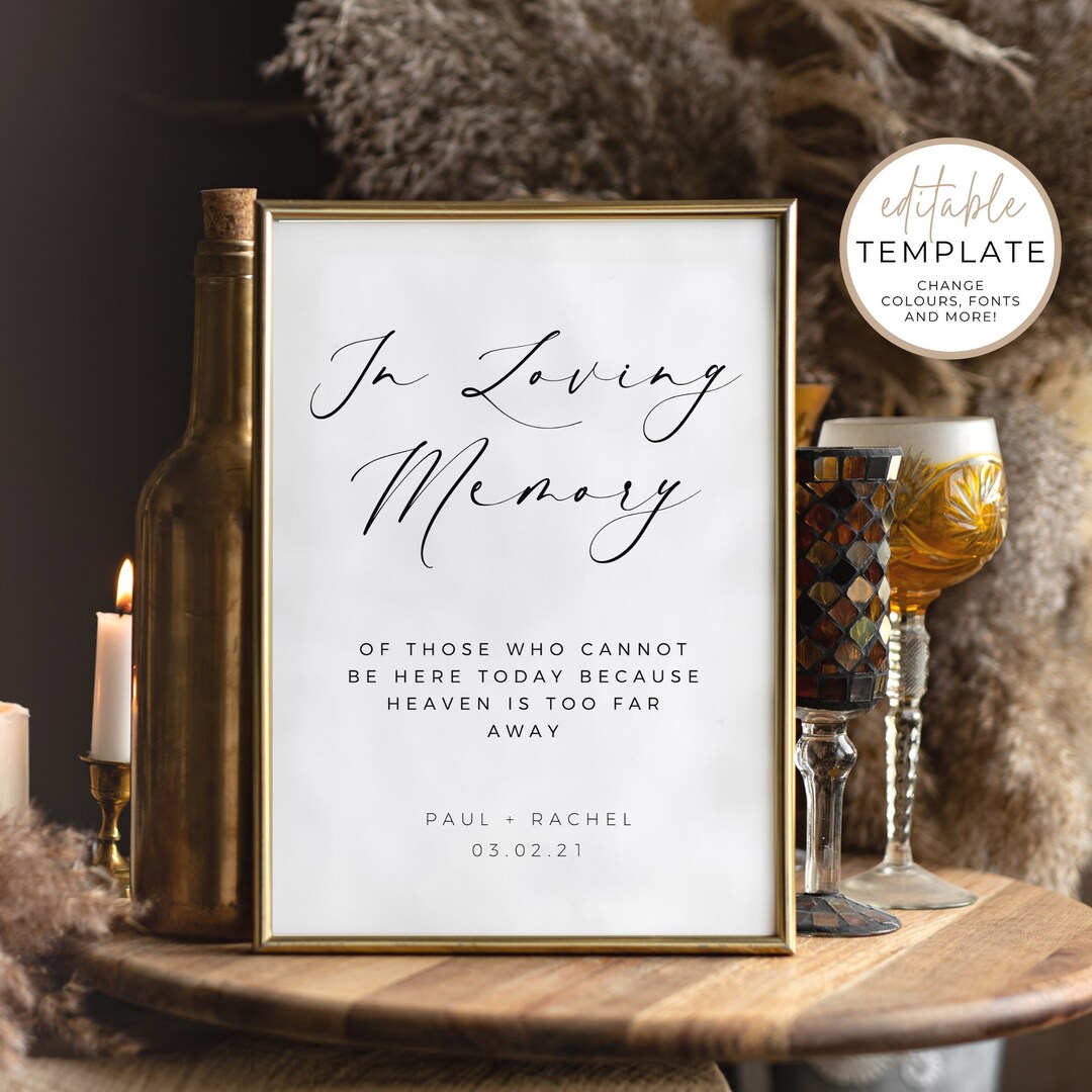 In Loving Memory Sign Template Simple in Memory Printable Wedding ...