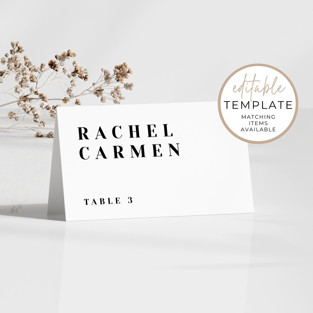Simple Wedding Place Card Template Editable Place Card - Etsy